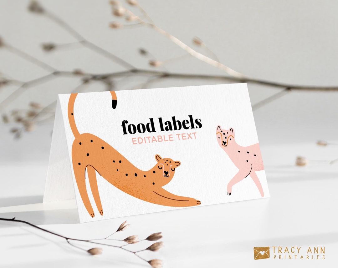 Cheetah Food Labels, Pink Girl 3rd Birthday Party Food Label Template ...