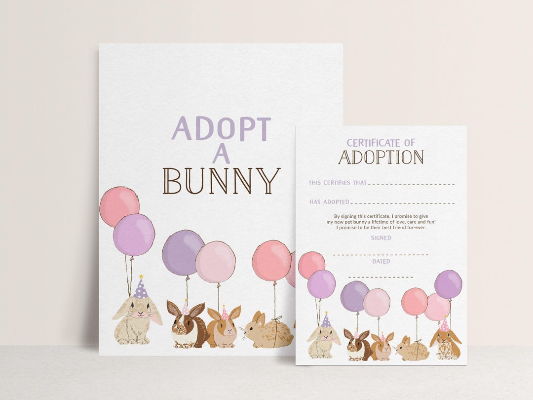 Adopt a Bunny Game, Printable Girl Birthday Games, Adopt a Pet Bunny ...