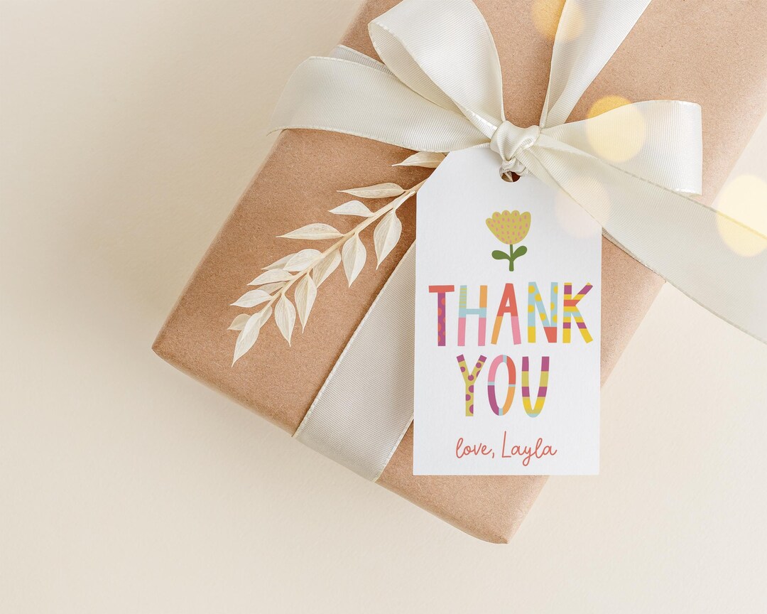 Birthday Thank You Tags, Colorful Party Favor Tags, Spring Flower Thank ...