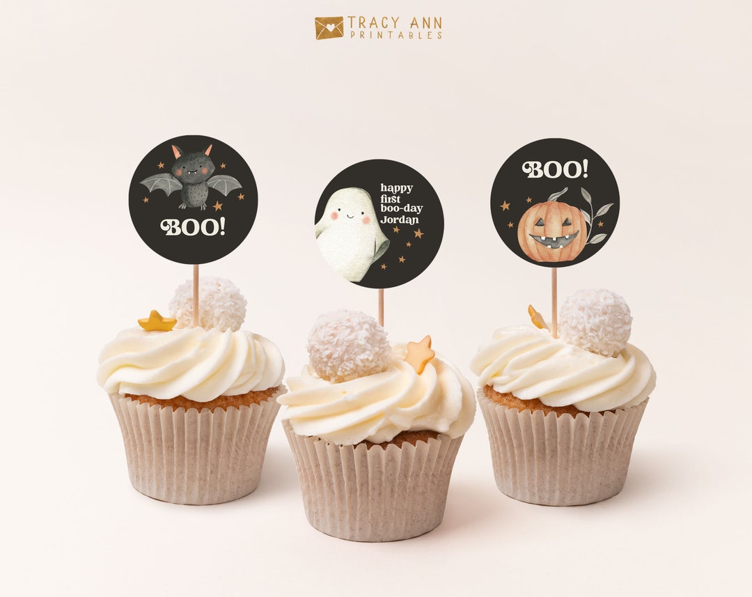 Spooky Cupcake Toppers, Printable Halloween Birthday Cake Decorations ...