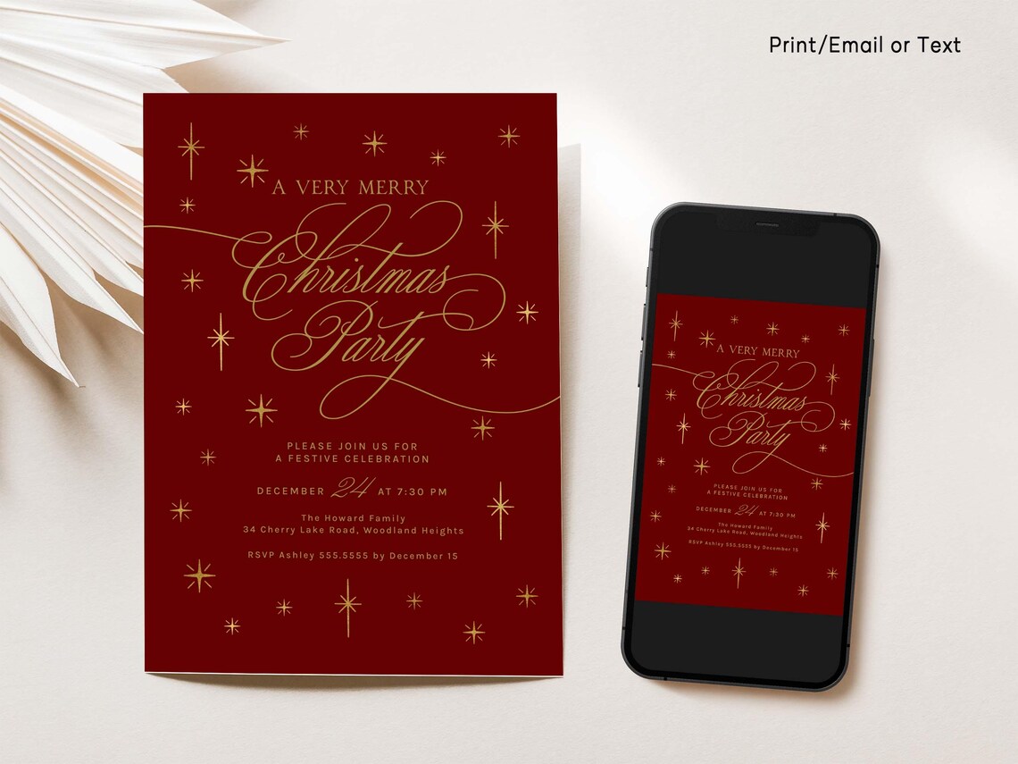 Christmas Party Invitation, Editable Holiday Party Evite Template With ...