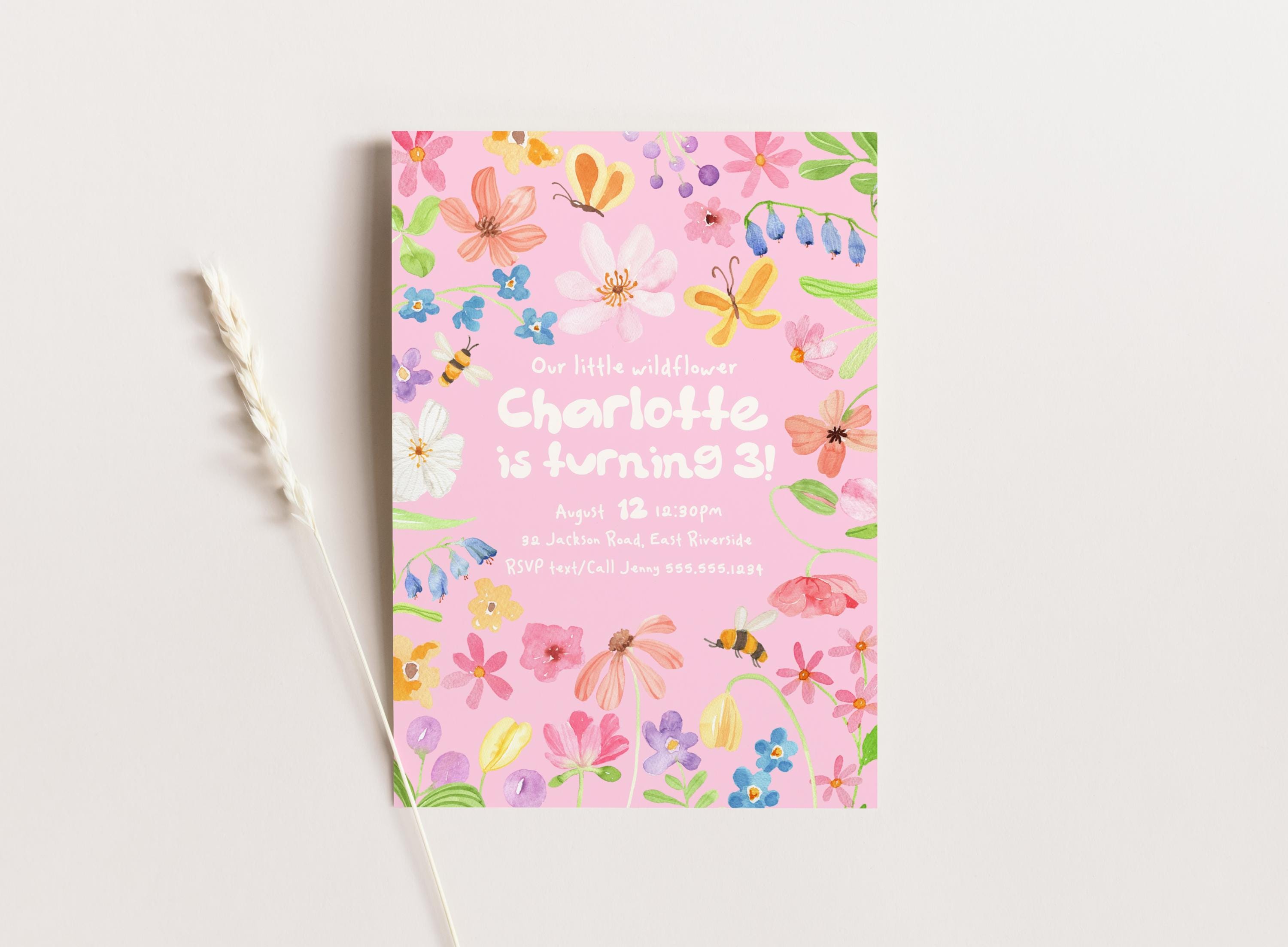 Spring Girl Birthday Invitation, Wildflower Birthday Party Invite ...