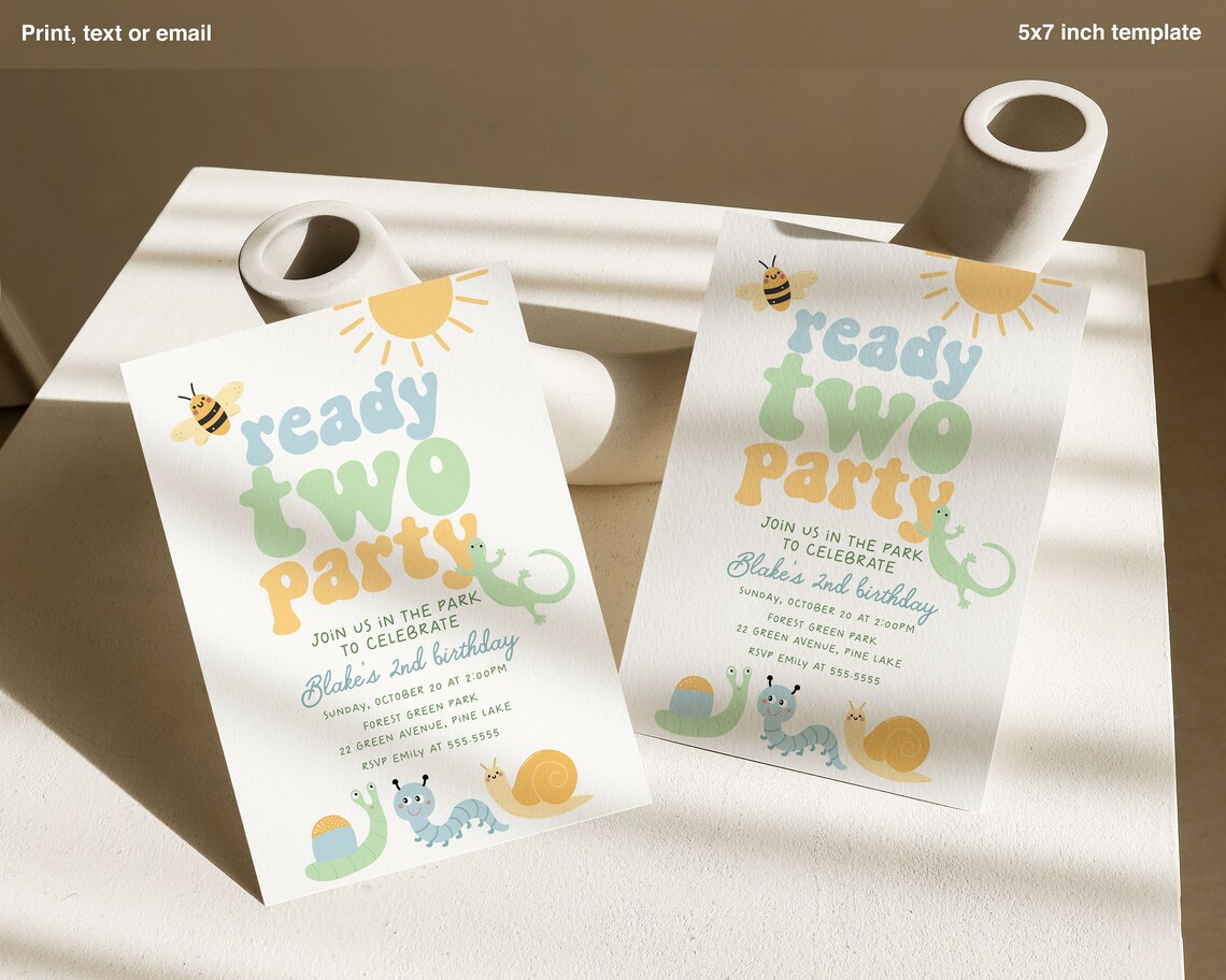 Ready Two Party Invitation, Boy 2nd Birthday Party Invitation Template ...