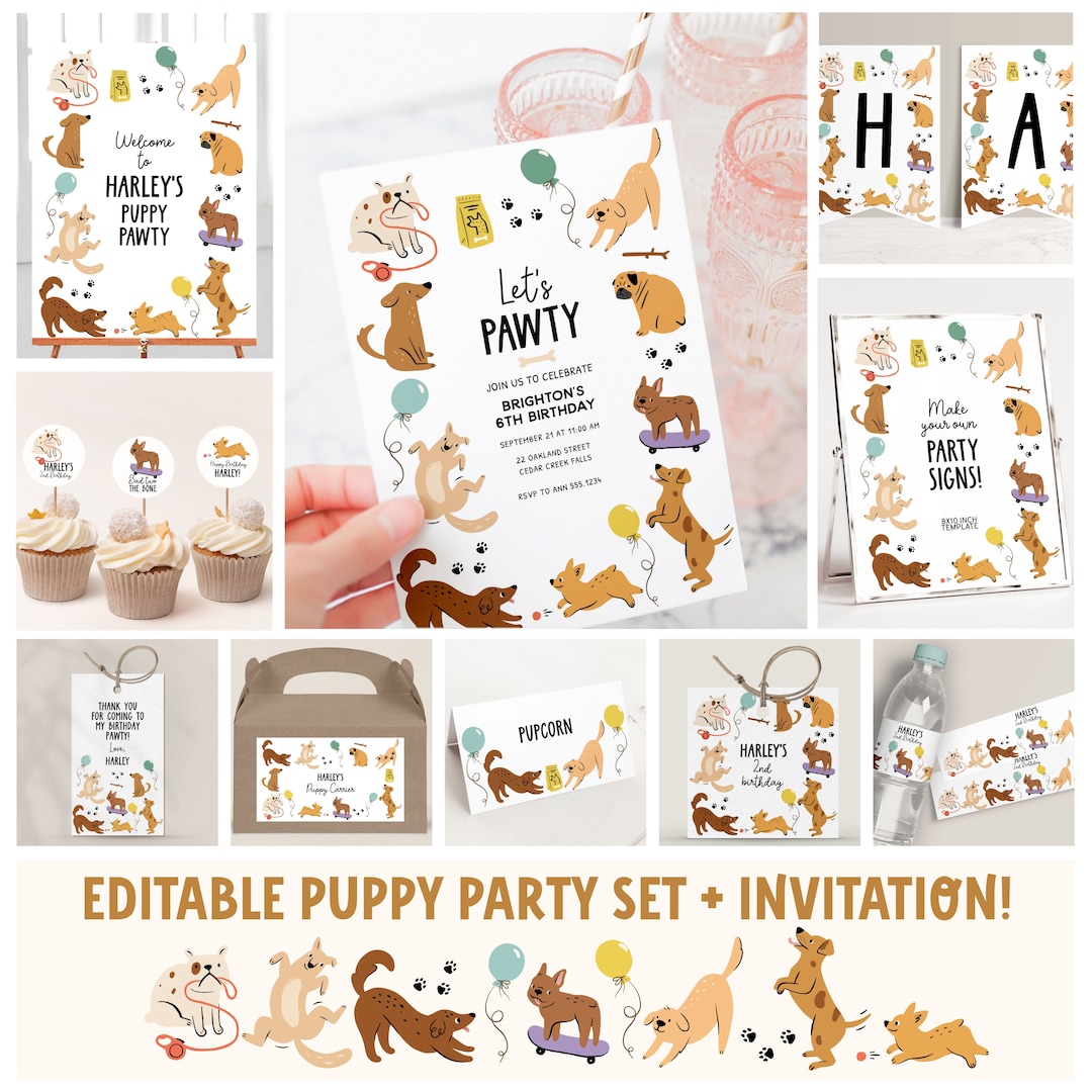 Dog Birthday Decor Bundle Printable Puppy Party Set Editable - Etsy