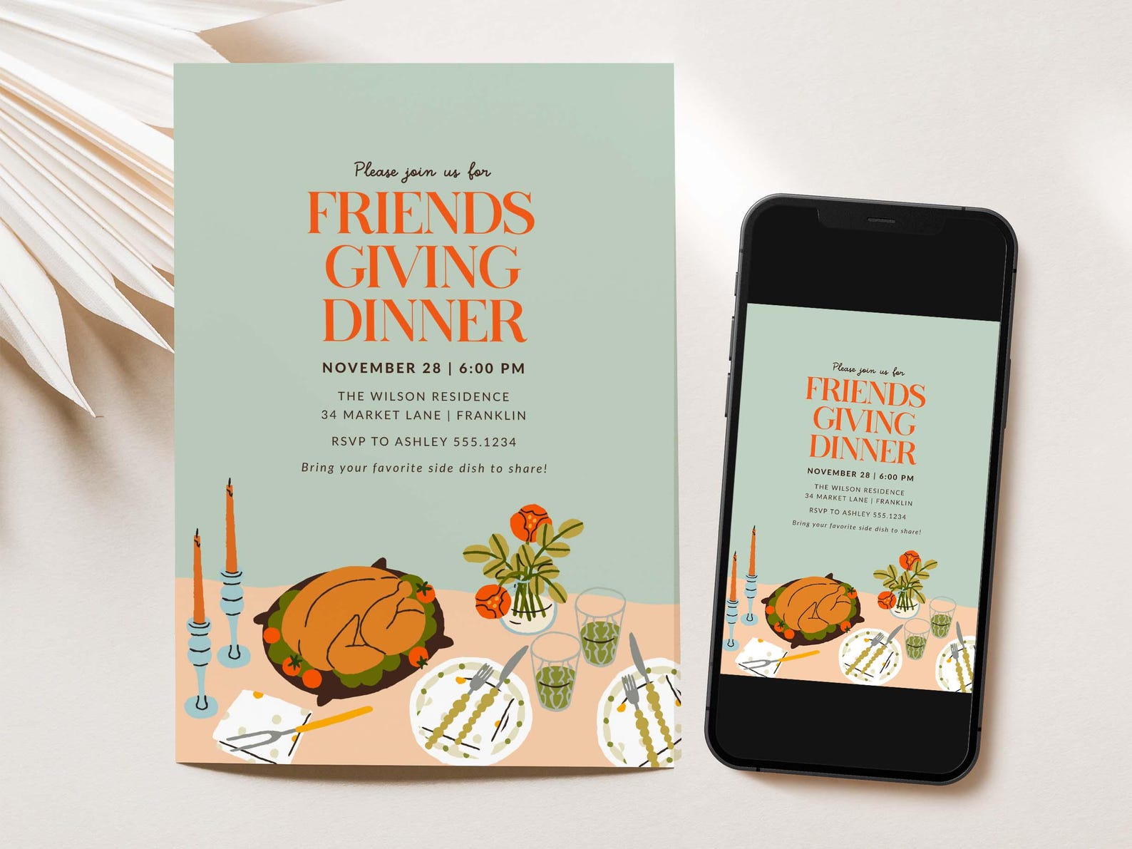 Friendsgiving Invitation Template Editable, Friendsgiving Dinner ...