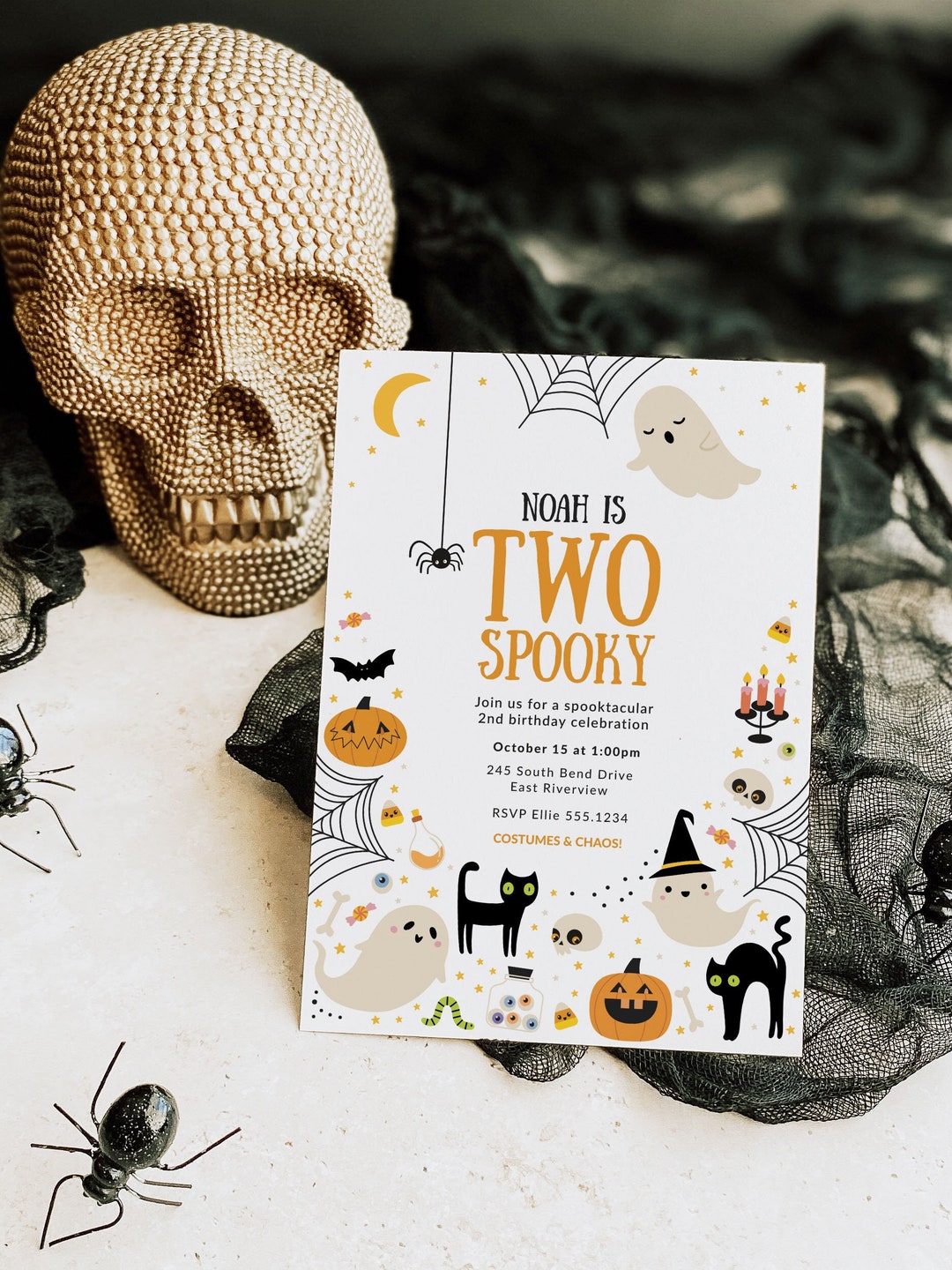 Two Spooky Invitation Template, Halloween 2nd Birthday Party Invite ...