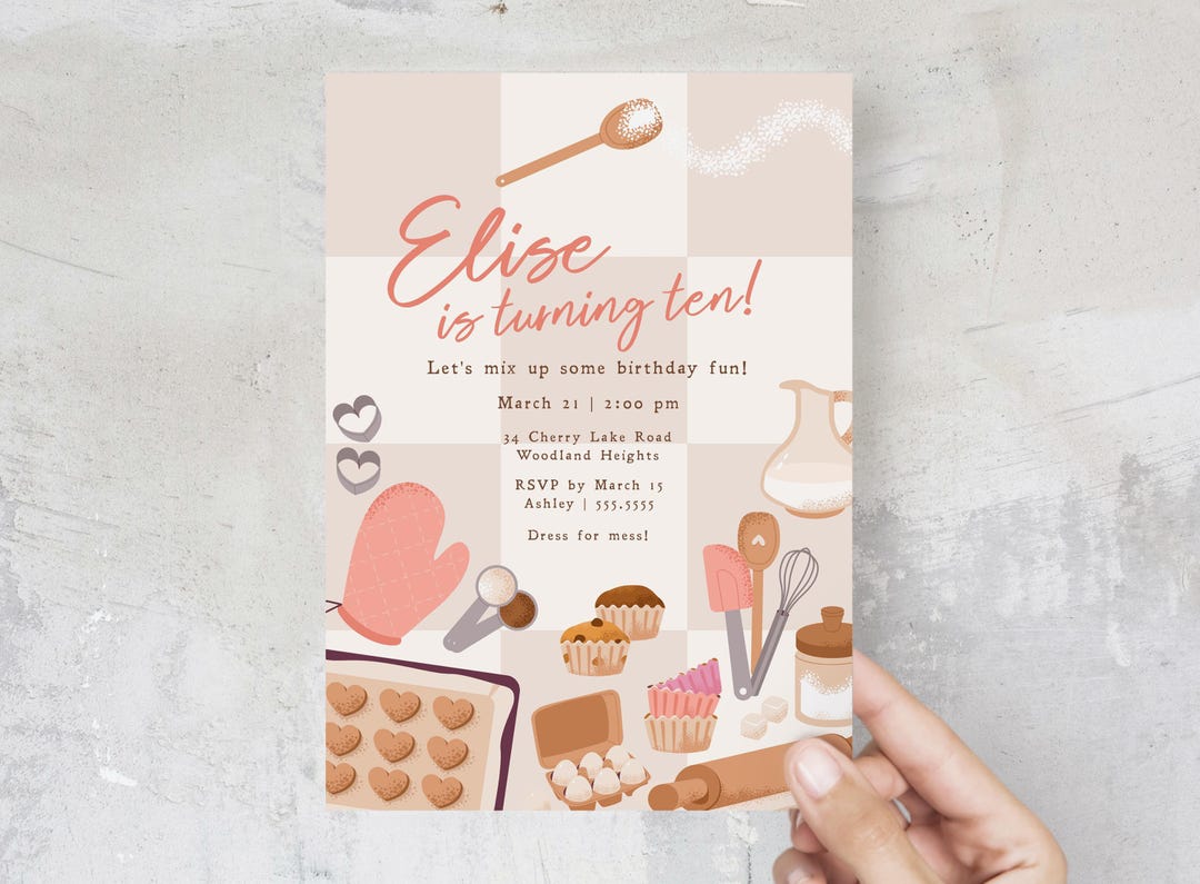 Baking Party Invitation, Girl Baking Birthday Party Invite Template ...