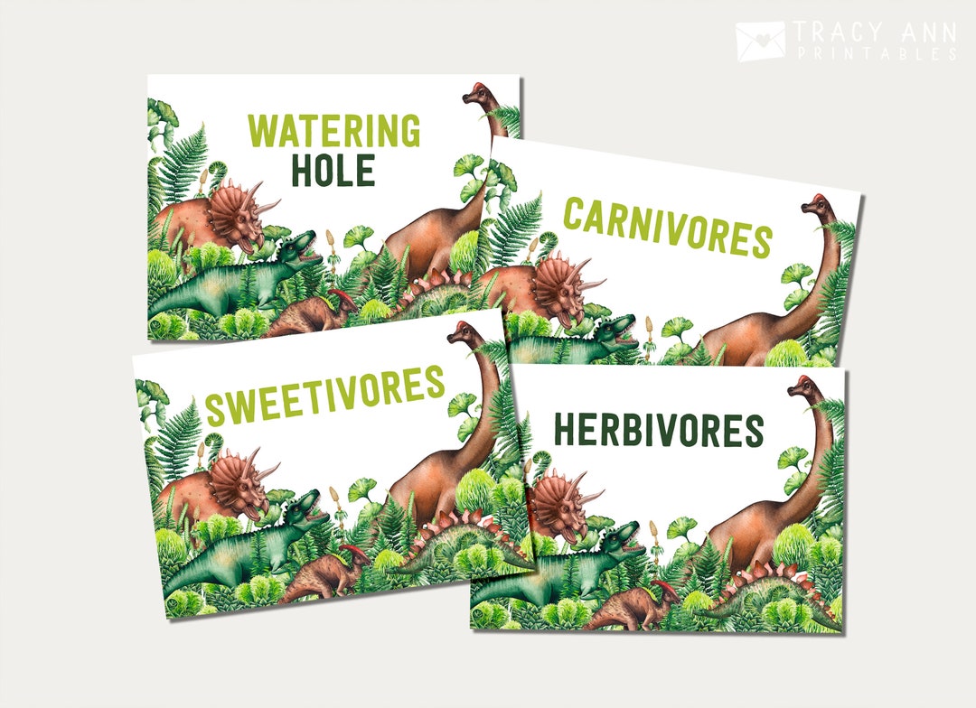 Dinosaur Buffet Signs, Dinosaur Party Decor, Carnivores, Sweetivores ...