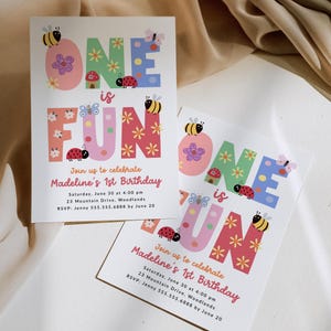 Spring 1st Birthday Invitation, One is Fun Birthday Party Invitation ...