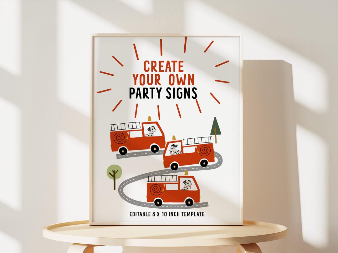 Fire Engin Party Sign Template, Dalmatian Firefighter Birthday Party ...