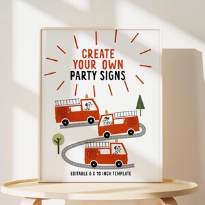 Fire Engin Party Sign Template, Dalmatian Firefighter Birthday Party ...