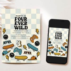 Four Ever Wild Invitation Template, Skateboarding Party Invite, Boy 4th ...