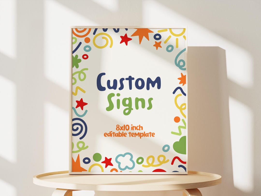 Colorful Birthday Party Signs, Squiggle Party Sign Template, Geometric ...