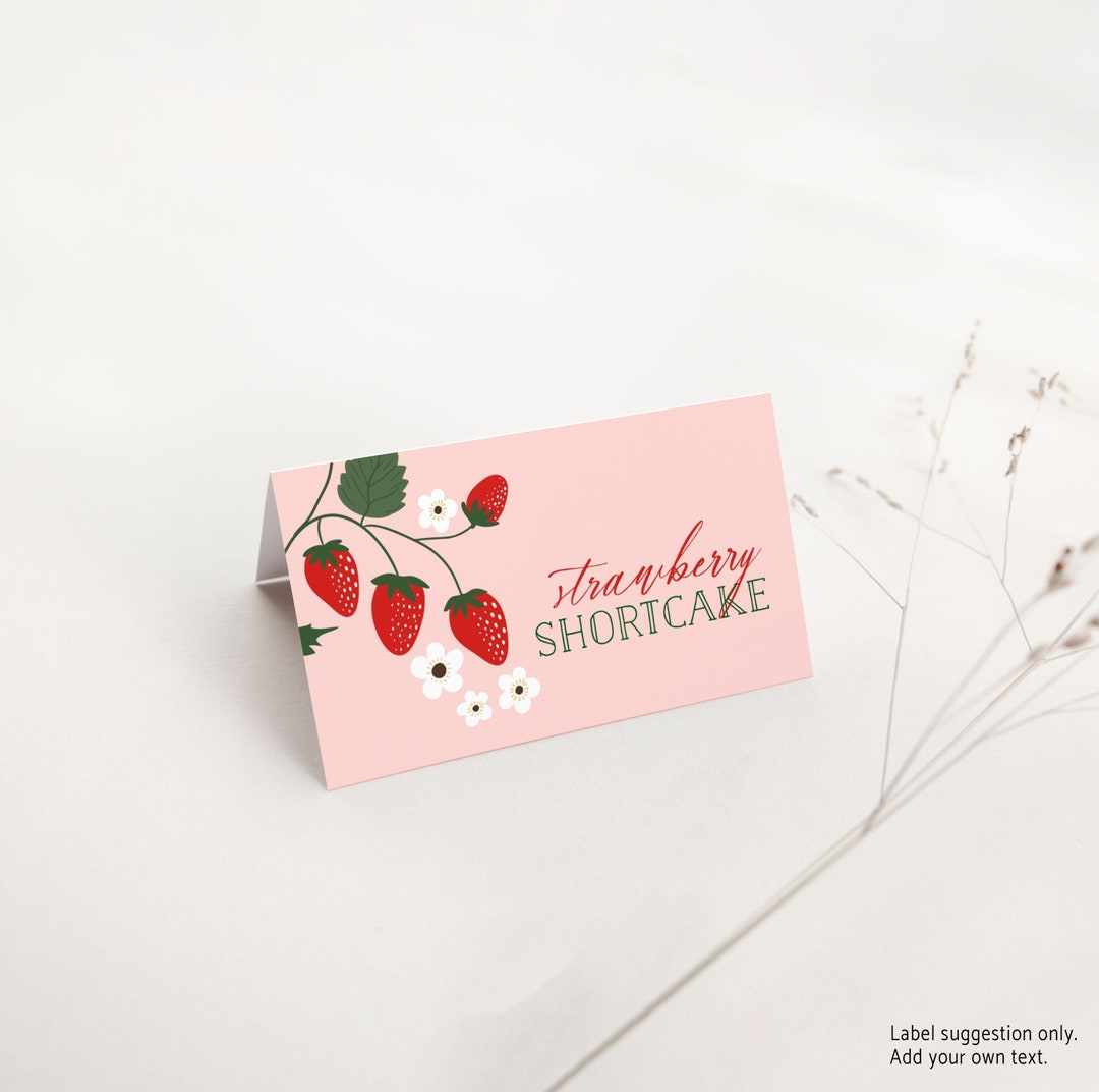 Strawberry Food Labels, Berry 1st Birthday Buffet Card, Minimalist ...