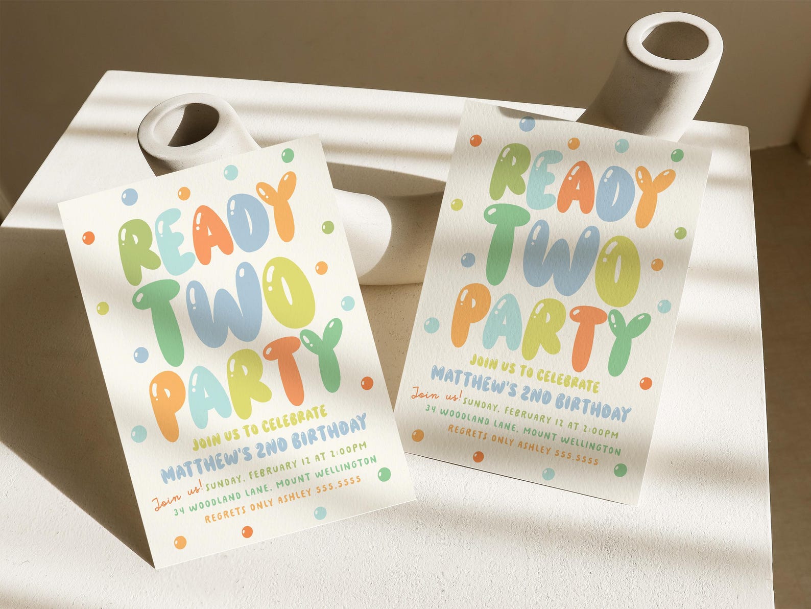 Ready Two Party Invitation, Balloon 2nd Birthday Invitation Template ...