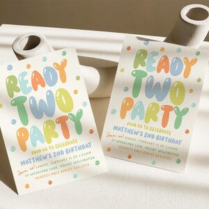 Ready Two Party Invitation, Balloon 2nd Birthday Invitation Template ...