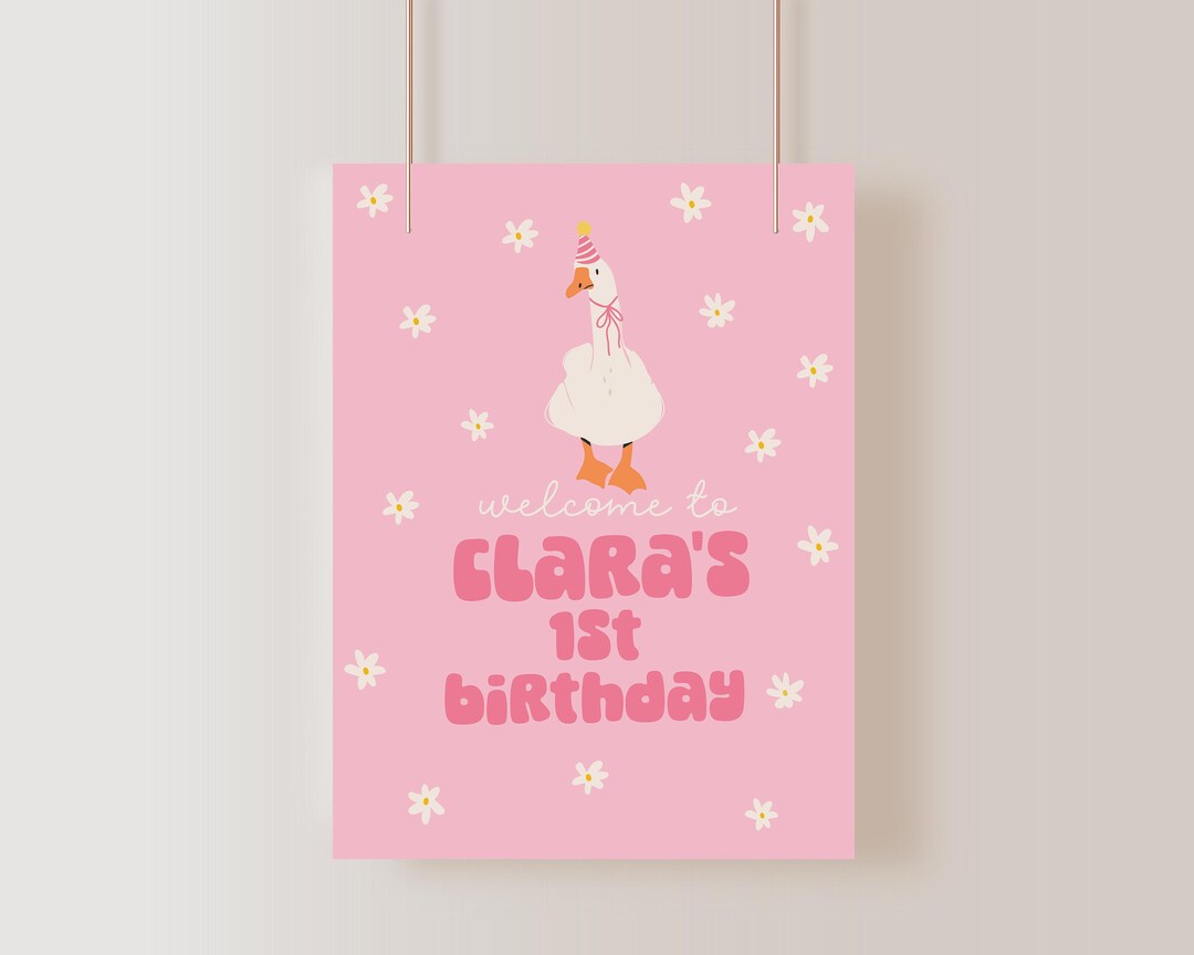 Silly Goose Welcome Sign, First Birthday Party Sign, Editable Pink ...