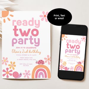 Ready Two Party Invitation, Girl 2nd Birthday Party Invitation Template ...