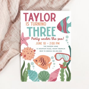 Sea Birthday Invitation Template, Fish Birthday Party Invite, Aquarium ...