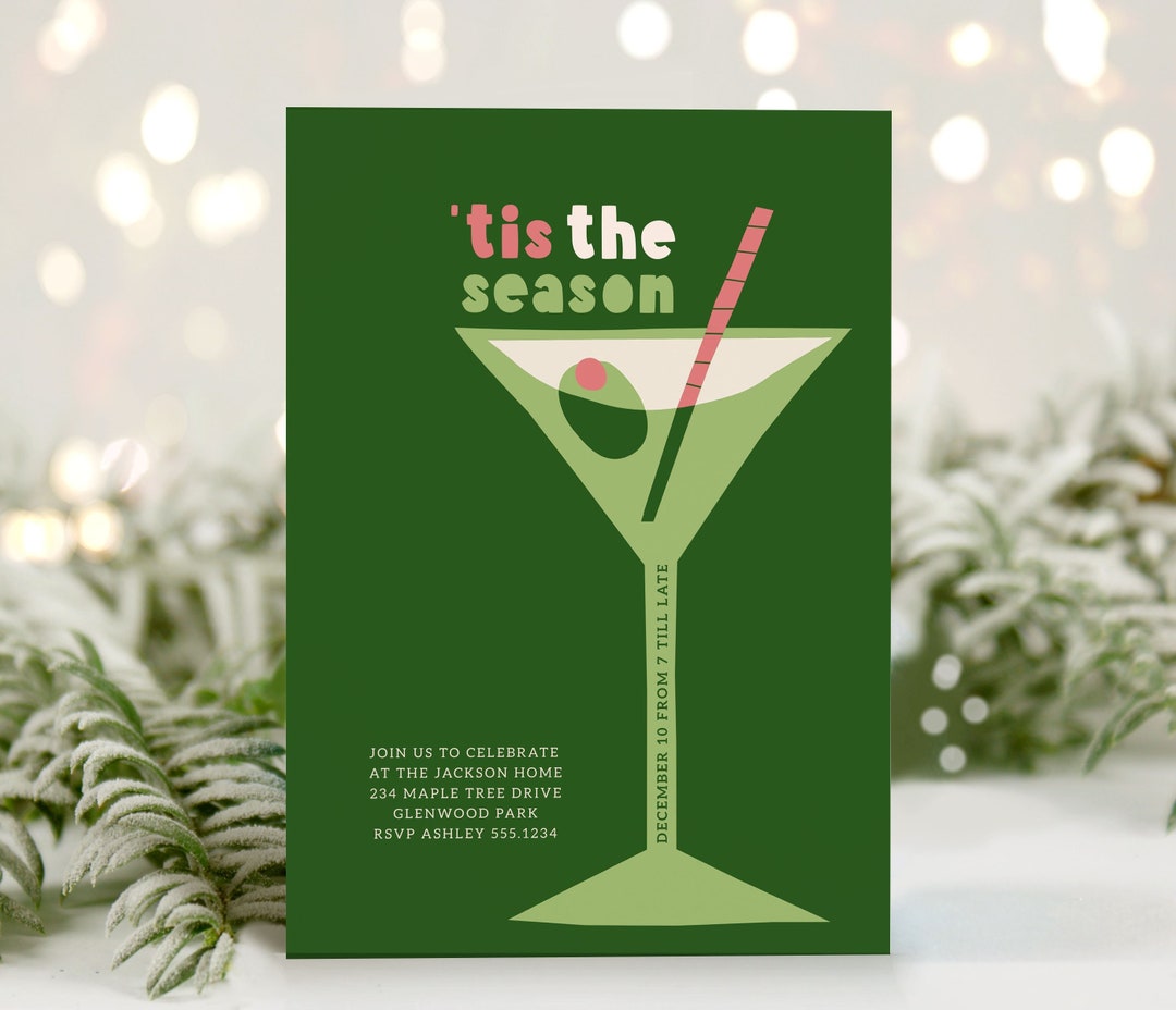 Holiday Cocktail Party Invitation Template, Printable Christmas Party ...