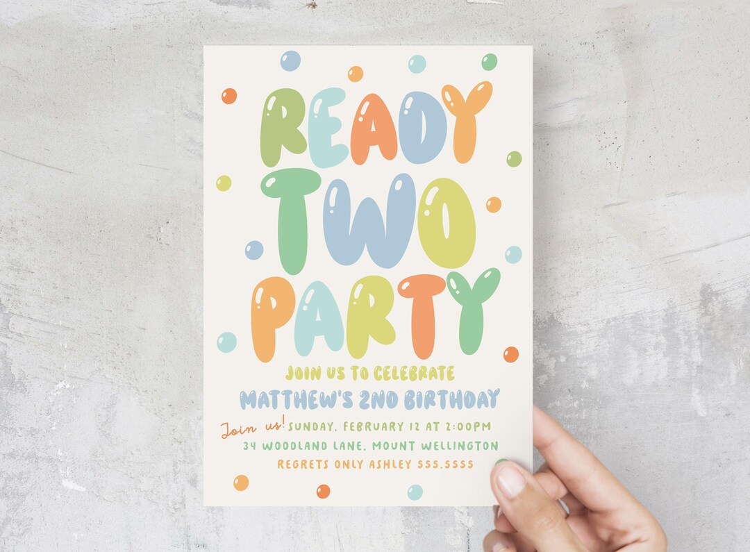 Ready Two Party Invitation, Balloon 2nd Birthday Invitation Template ...