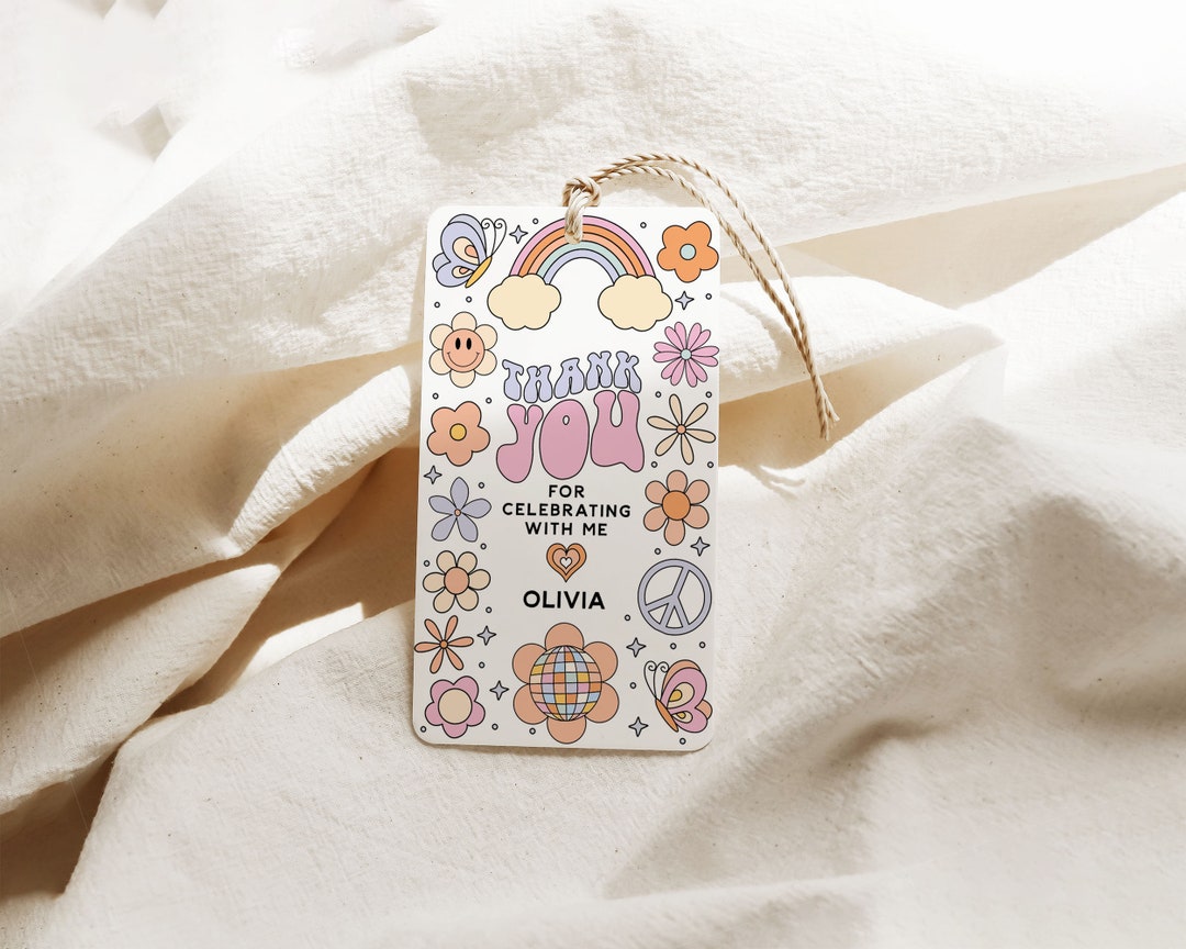 Groovy Thank You Tag, Retro Favor Tags, Groovy Party Tag Template ...