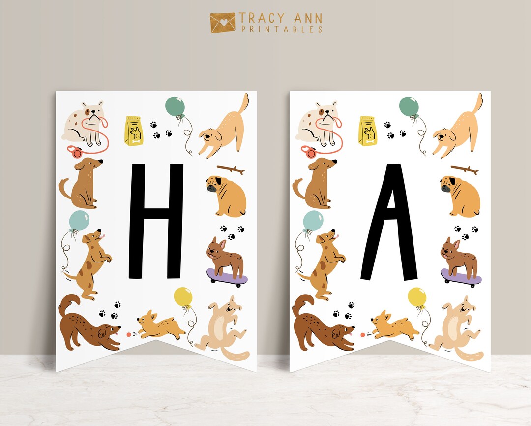 Dog Birthday Banner Editable Puppy Happy Birthday Bunting Printable ...