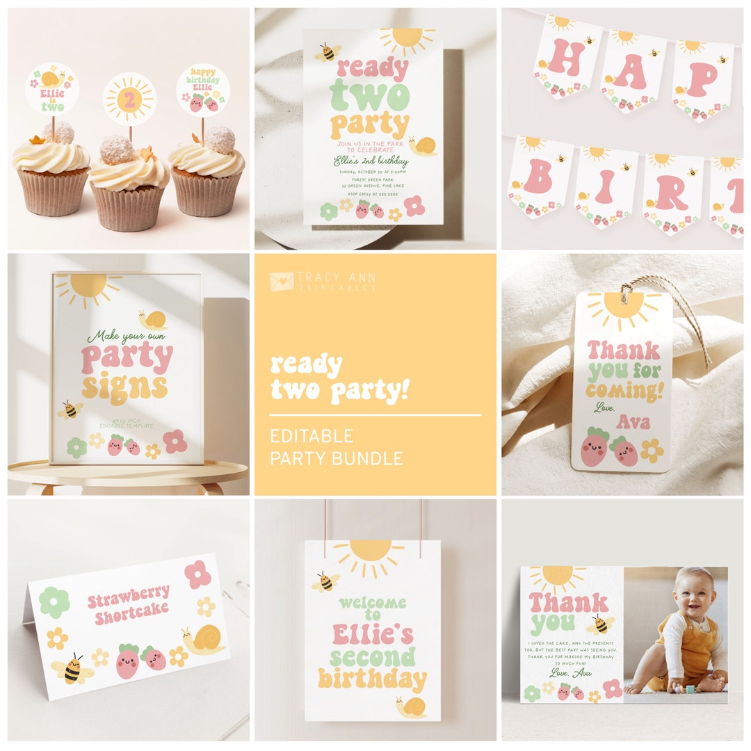 Summer 2nd Birthday Template Set, Ready Two Party Invitation and Party ...
