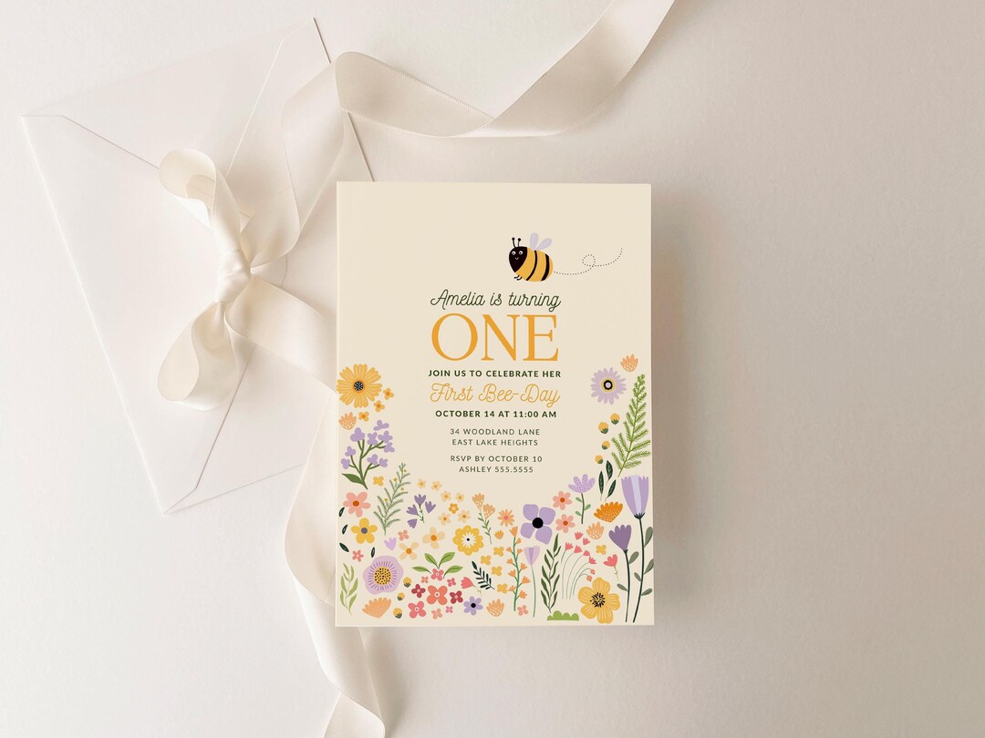 First Bee Day Invitation, Bee Birthday Invitation Template, Girl 1st ...
