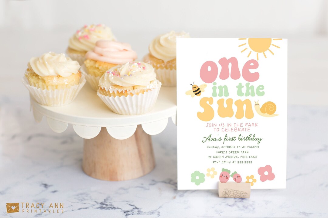 One in the Sun Invitation, Summer Birthday Invitation, Editable ...