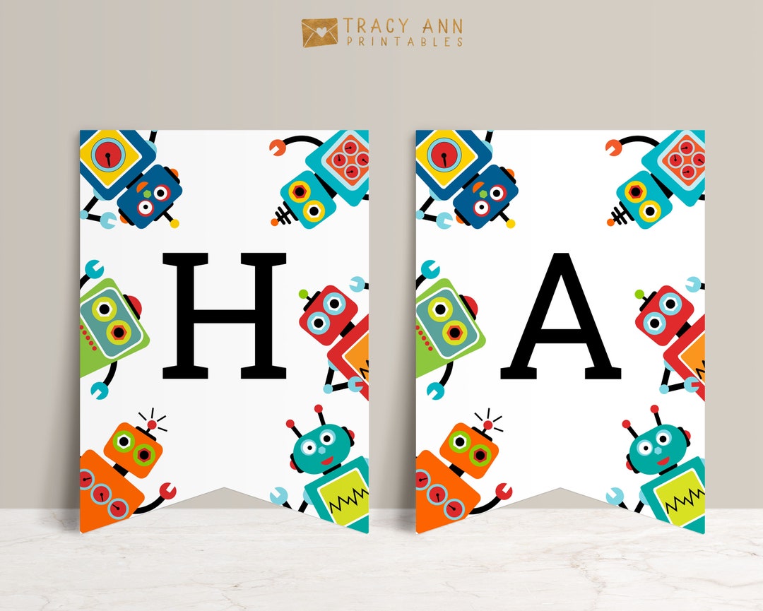 Robot Birthday Banner Editable Template Boy Birthday Printable Bunting ...