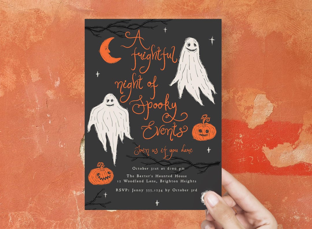 Halloween Party Invitation, Editable Spooky Invite Template With Ghosts ...