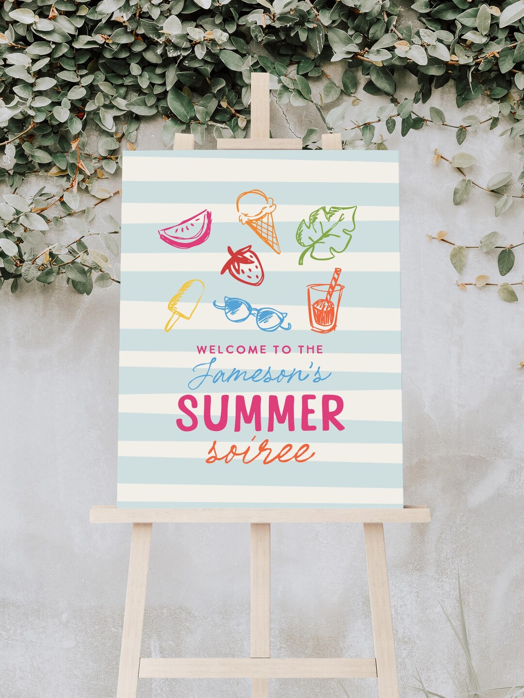 Summer Party Welcome Sign, Hand Drawn Summer Soiree Welcome Poster ...