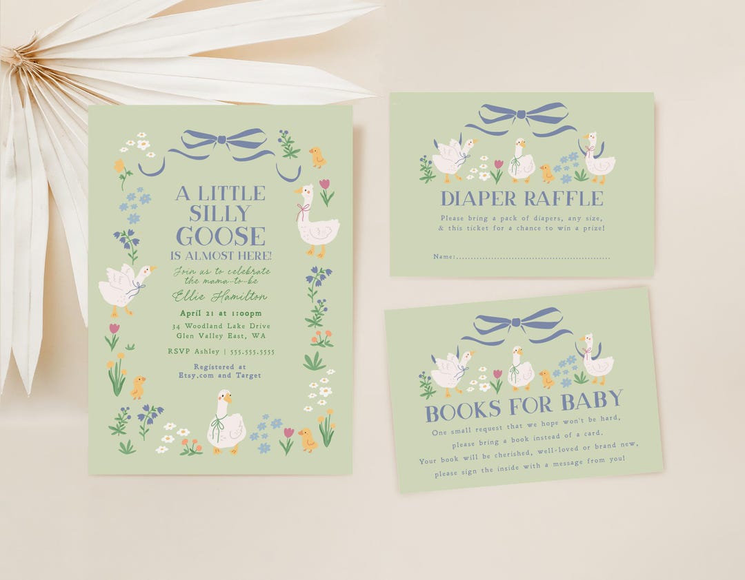 Silly Goose Baby Shower Invitation, Bunnies and Geese Baby Shower ...