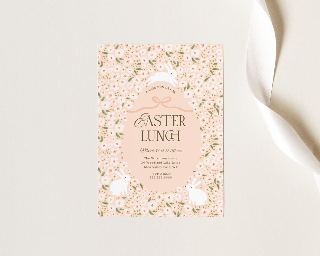 Minimalist Easter Lunch Invitation Template, Bunny Pattern Easter Party ...