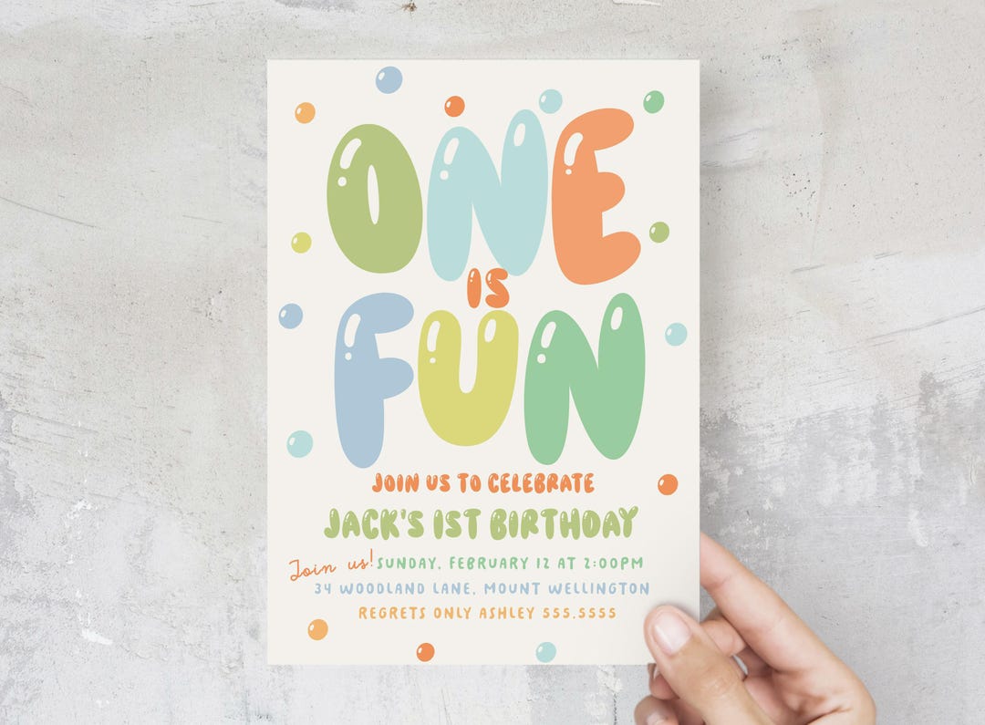 One is Fun Invitation, Boy 1st Birthday Party Invitation Template ...
