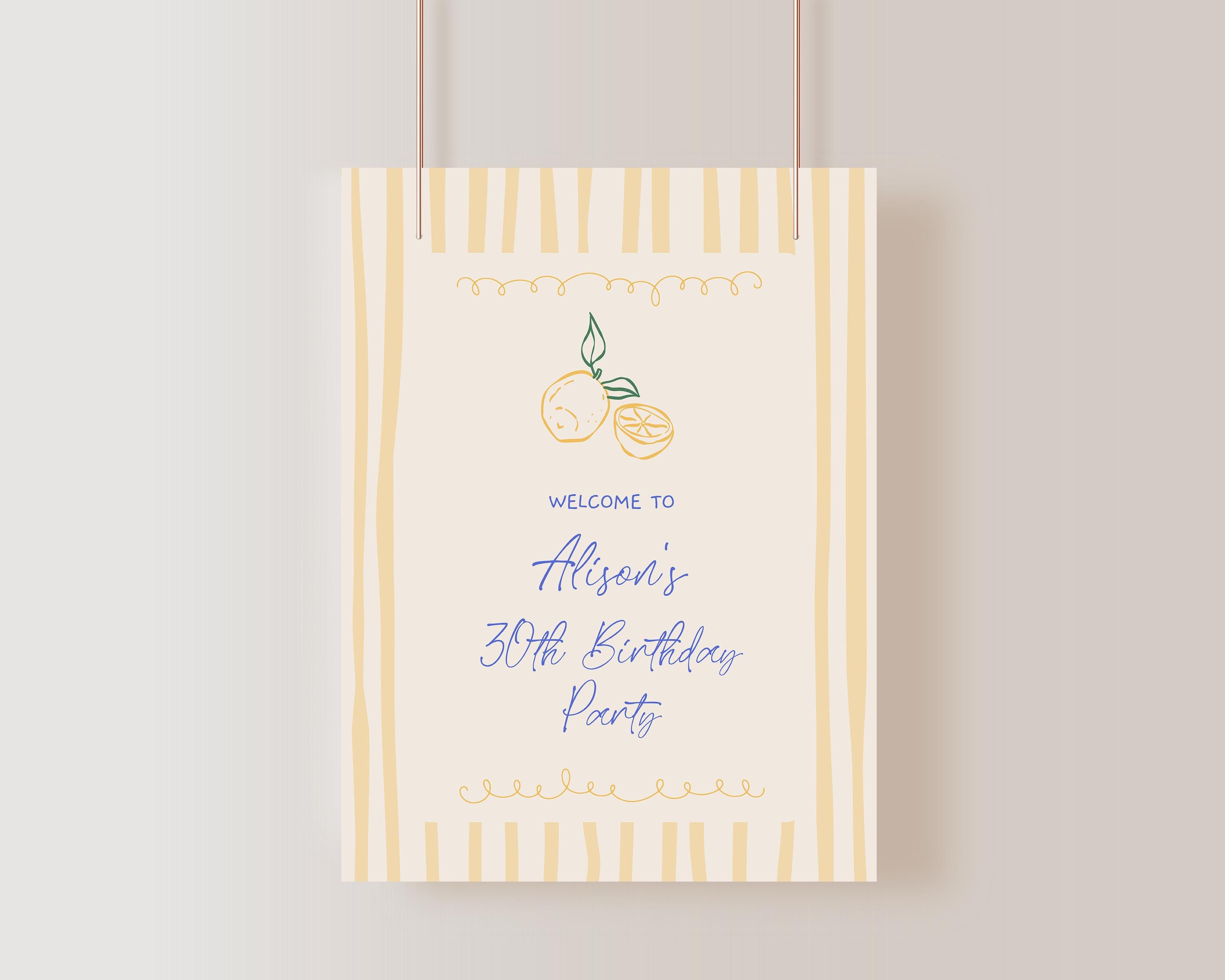 Adult Birthday Welcome Sign, Hand Drawn Citrus Summer Party Welcome ...