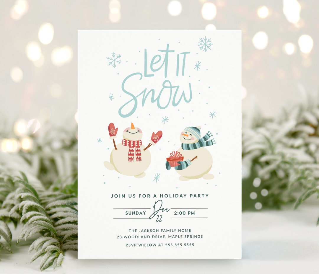 Snowman Holiday Party Invitation Template, Winter Christmas Party ...