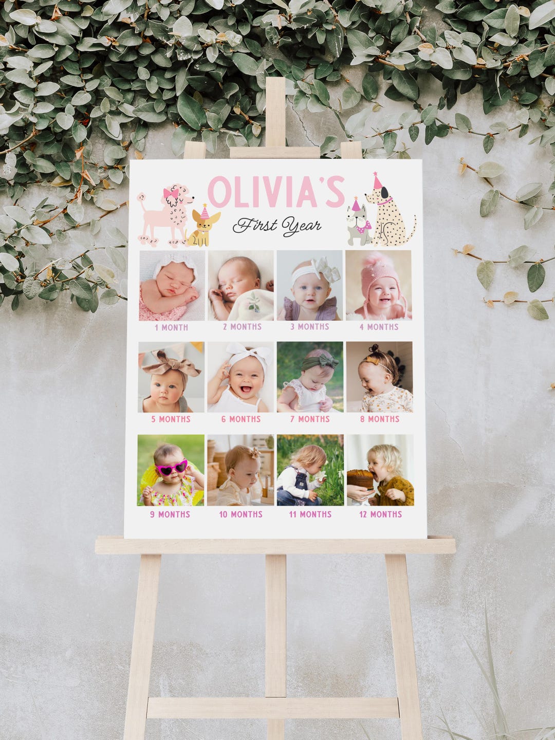 Dog 1st Birthday Photo Sign, Printable My First Year Monthly Milestone ...