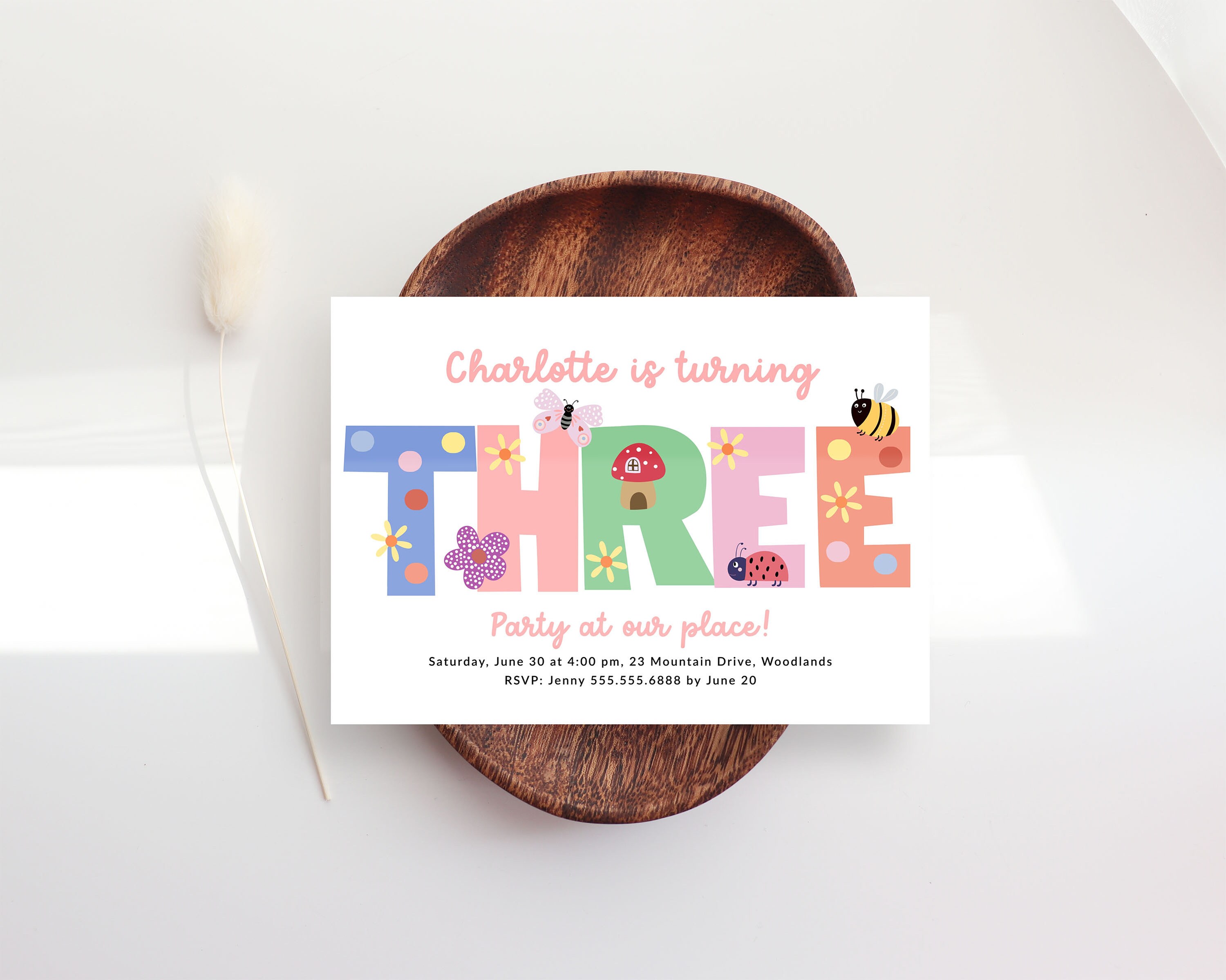 Modern 3rd Birthday Invitation, Cute Bugs Third Birthday Party Invite ...