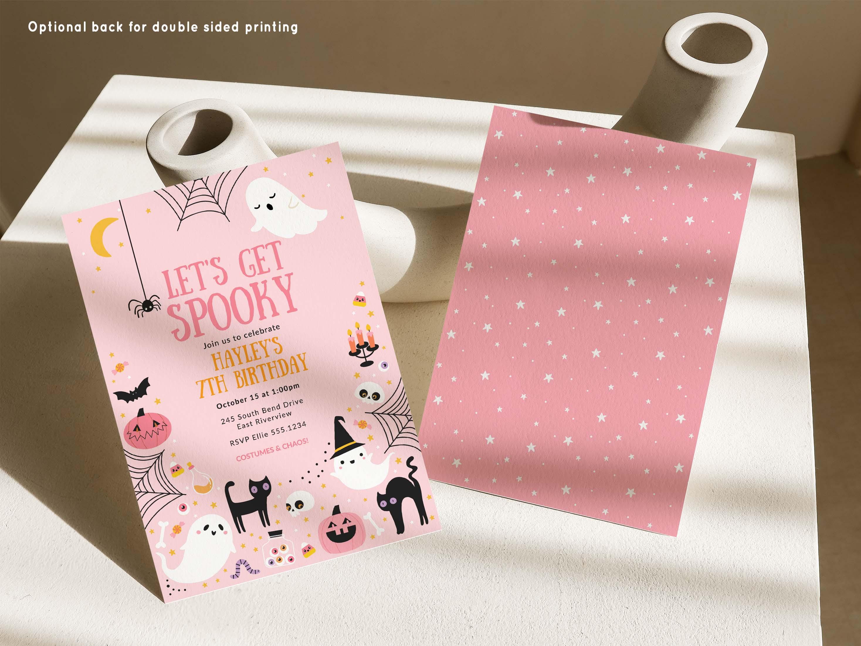 Pink Spooky Birthday Invitation, Girl Halloween Birthday Invitation ...