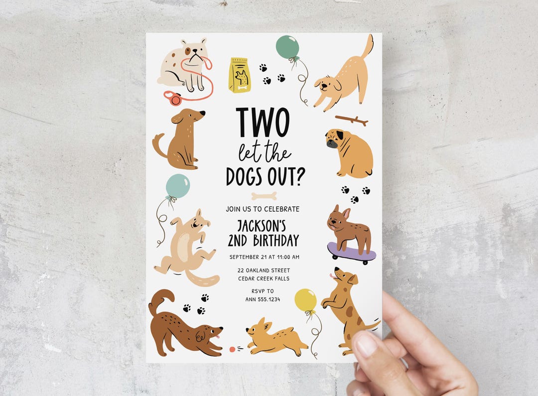 Two Let the Dogs Out Invitation, Dog 2nd Birthday Invitation Template ...