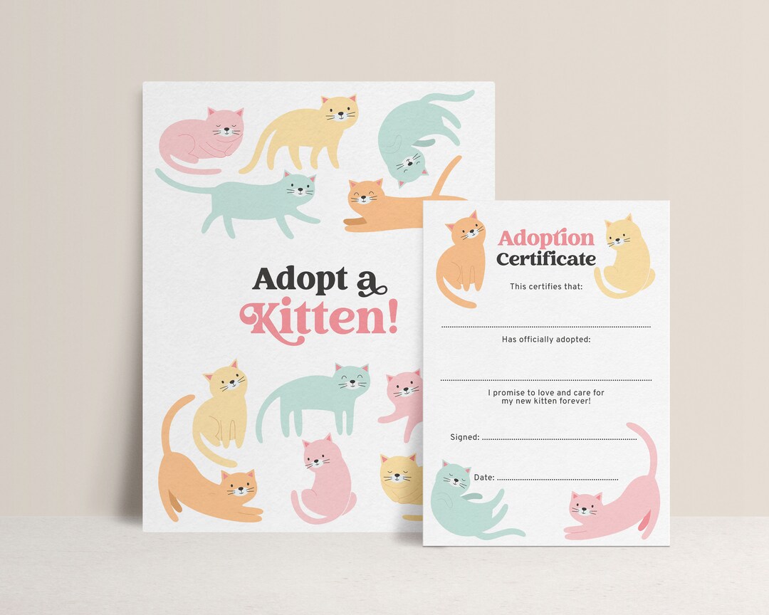 Adopt a Kitten Party Game, Pastel Adopt a Cat Girl Birthday Printables ...
