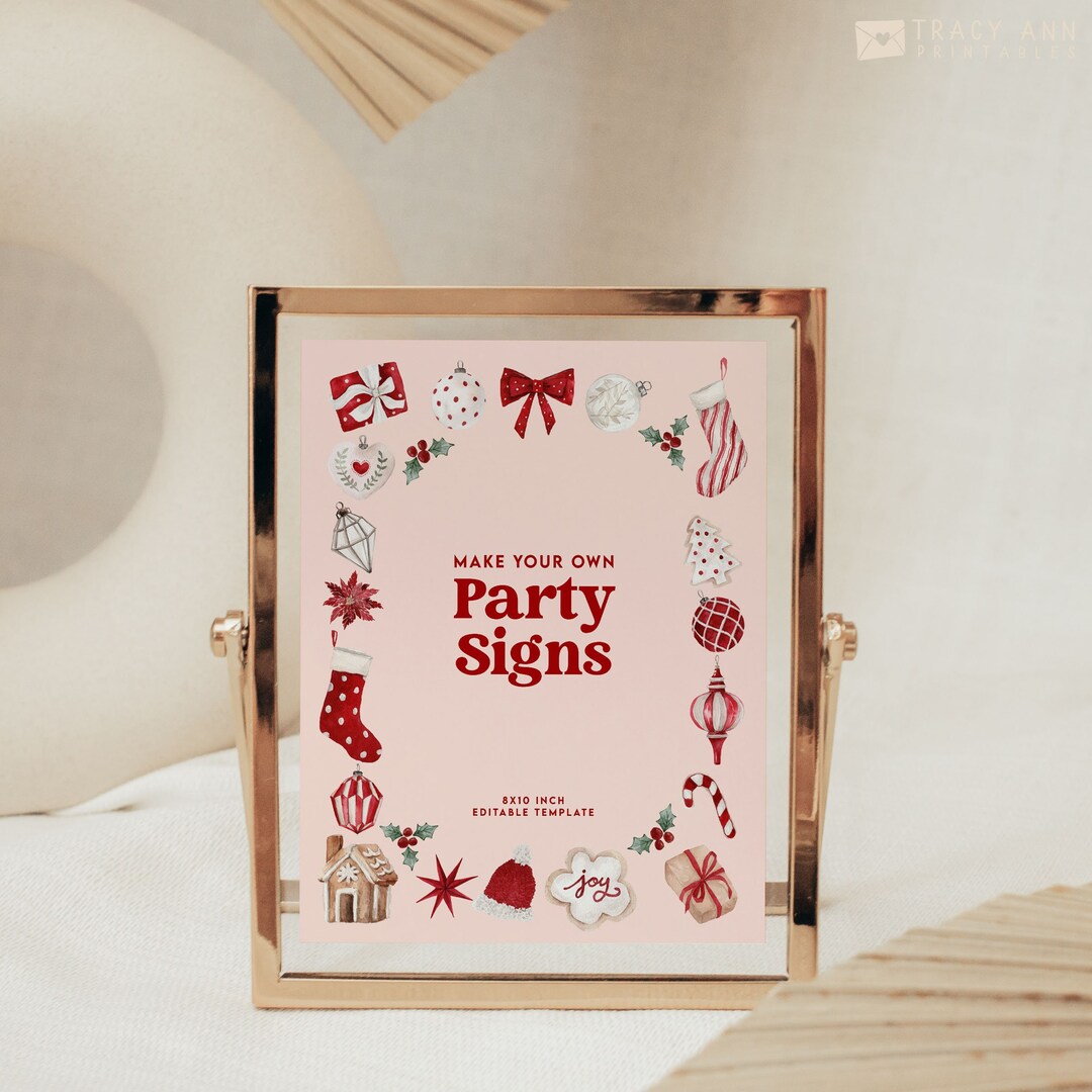 Christmas Party Sign Template, Editable Christmas Birthday Signs ...