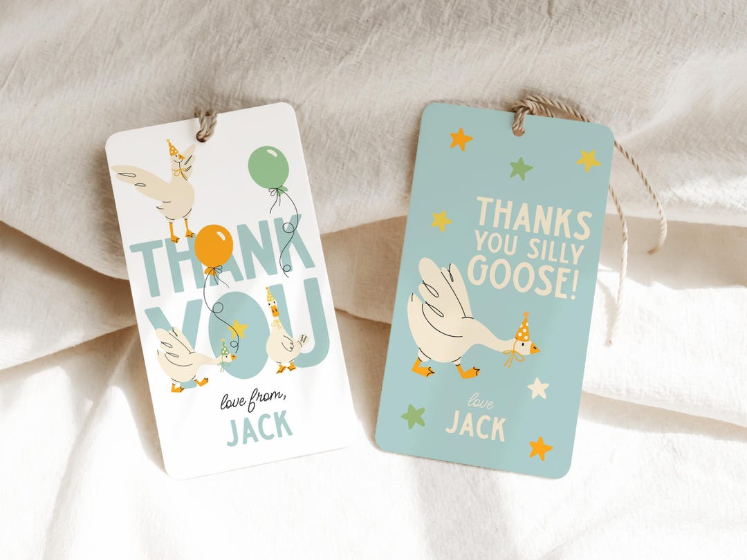 Goose Birthday Tags, One Silly Goose Favor Tags, Boy 1st Birthday Thank ...