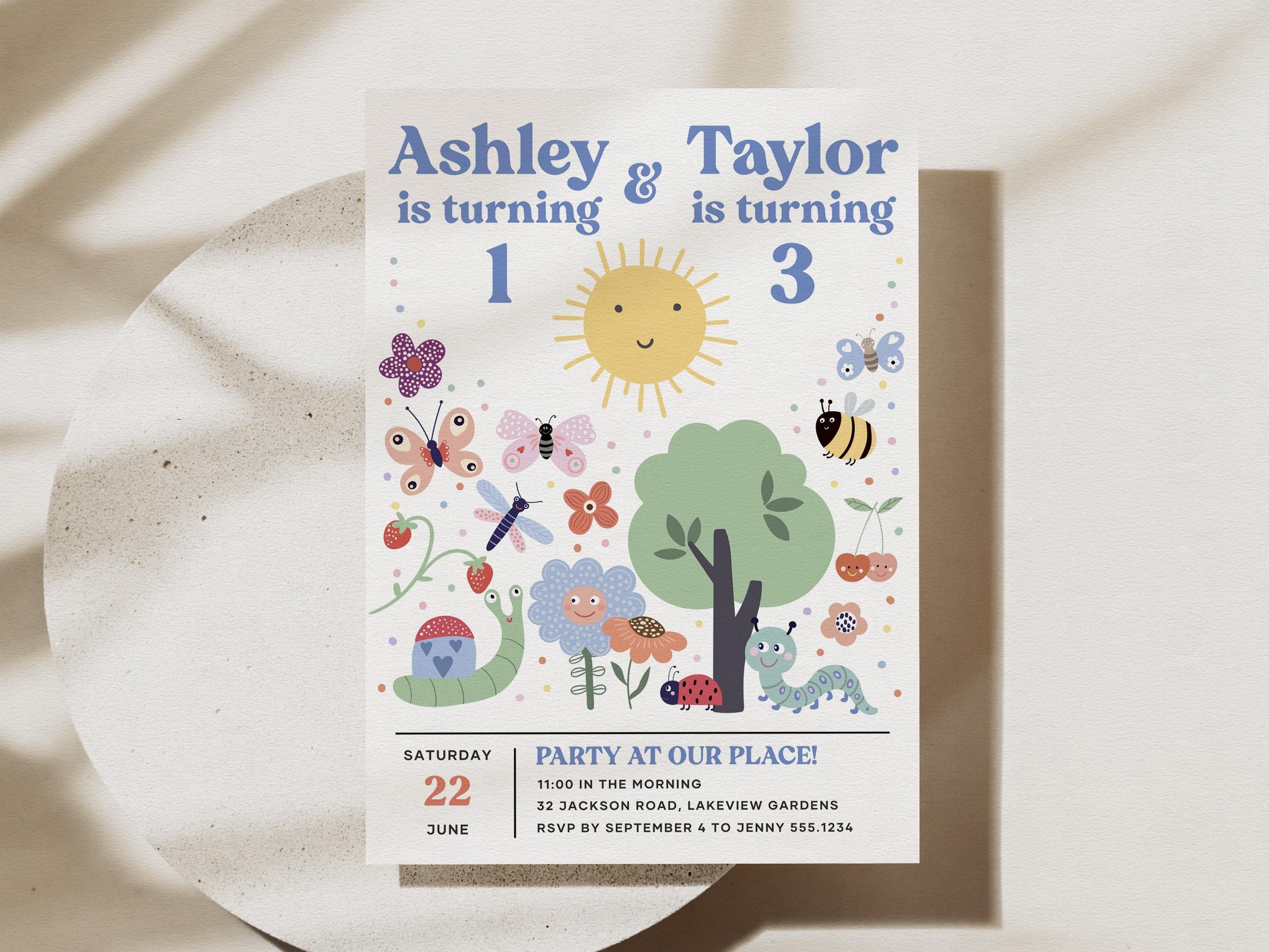 Spring Joint Birthday Invitation Template, Editable Summer Sibling ...