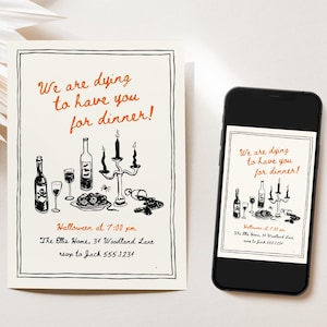 Halloween Dinner Party Invitation, Hand Drawn Spooky Drinks Party ...