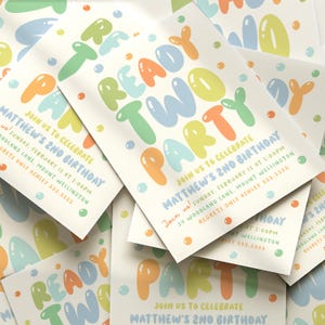 Ready Two Party Invitation, Balloon 2nd Birthday Invitation Template ...