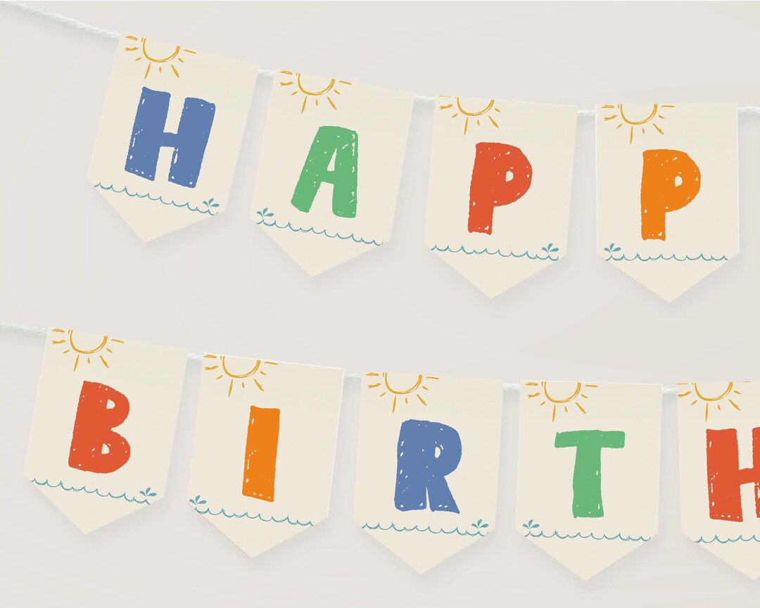 Pool Party Birthday Bunting, Printable Summer Happy Birthday Banner ...