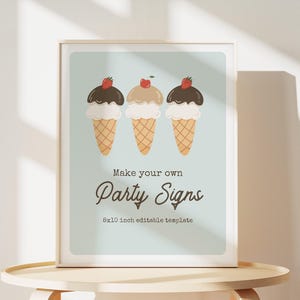 Ice Cream Menu Template, Editable Ice Cream Party Signs, Printable Ice ...